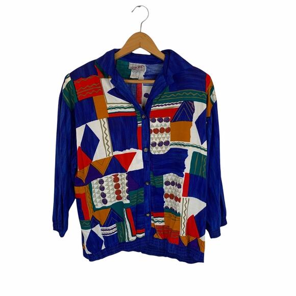 Vintage | Tops | Matches 8s Vintage Abstract Blue Red Button Up ...